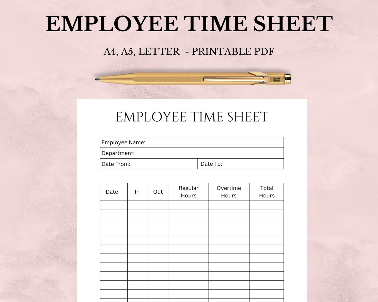 Employee Time Sheet Editable and Printable, Work Schedule Log ...
