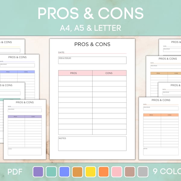 Pros and Cons Checklist Template - Etsy