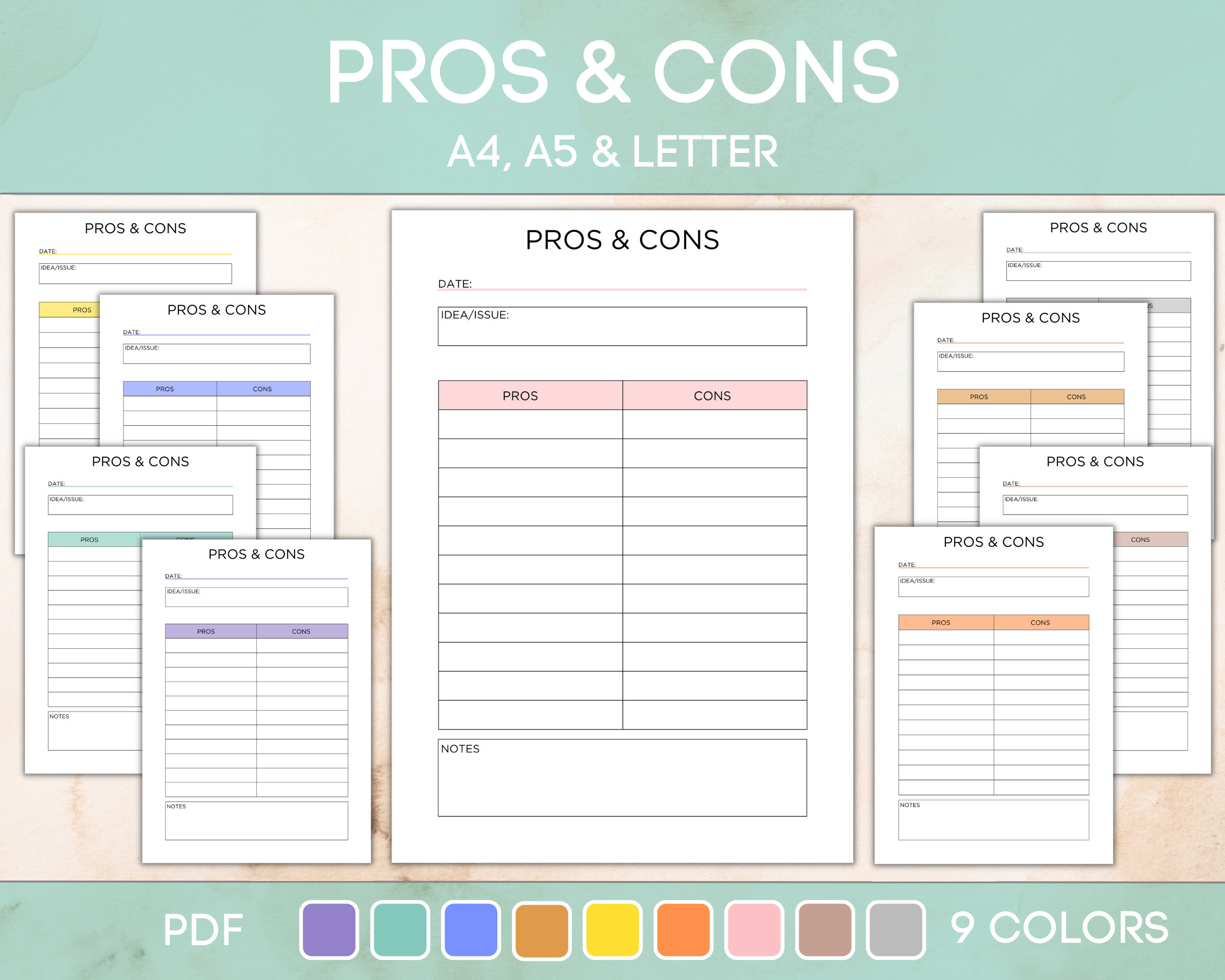 Pros and Cons List Printable Editable Print at Home Planner Life ...