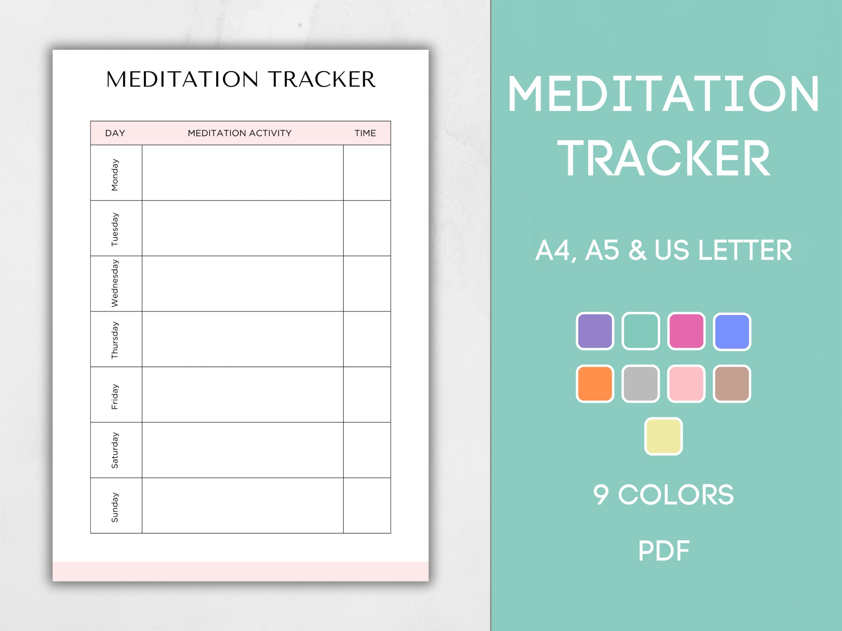 Printable Meditation Tracker, Editable Weekly Tracker, Mindset Sheet ...