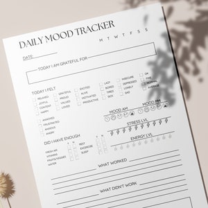 Daily Mood Tracker Mood Journal Mental Health Planner ADHD Daily Log ...