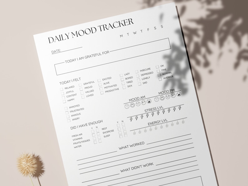 Daily Mood Tracker Mood Journal Mental Health Planner ADHD Daily Log ...