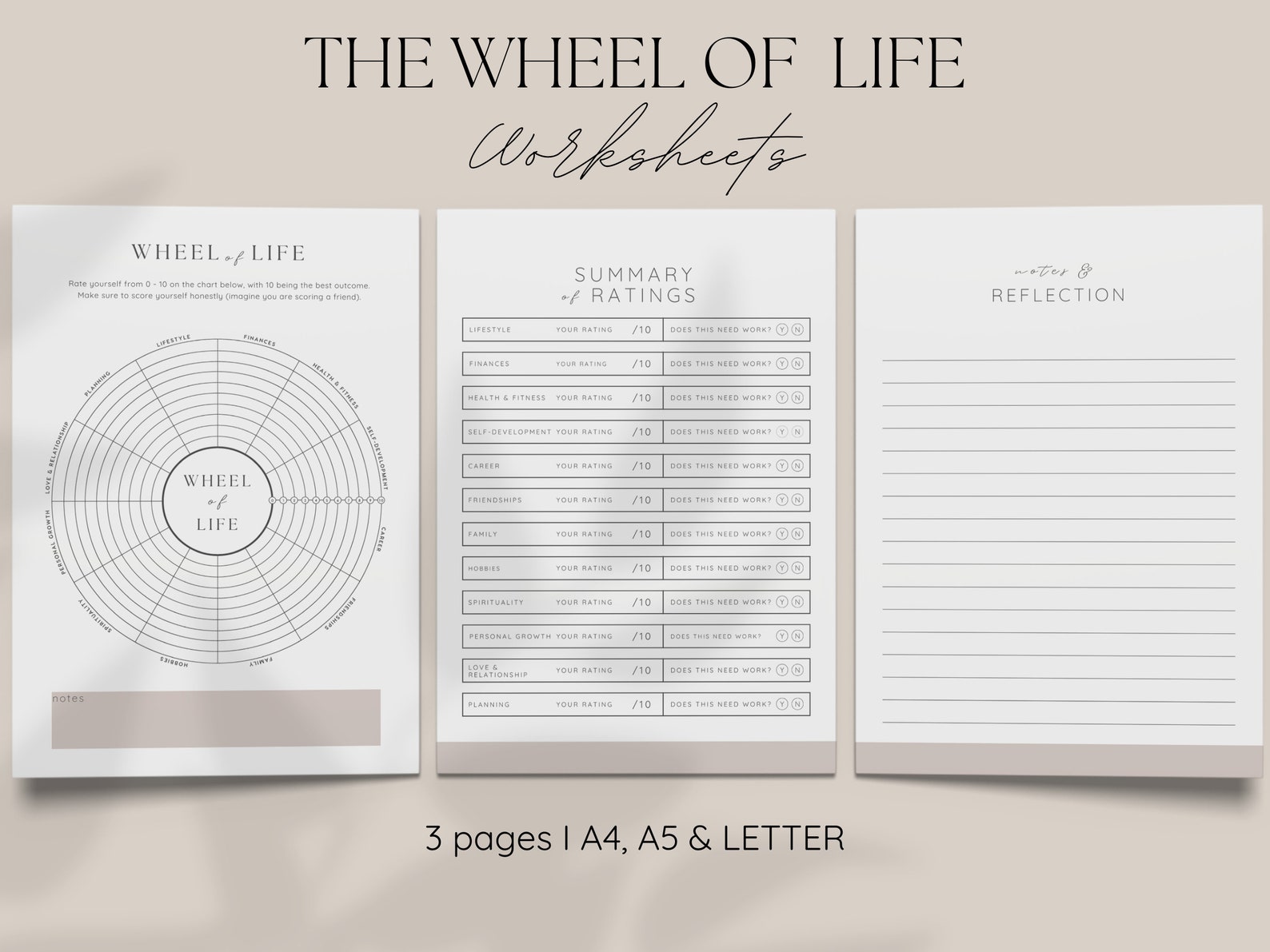 Wheel of Life Worksheets Printable Wheel of Life Kit Editable Goals ...