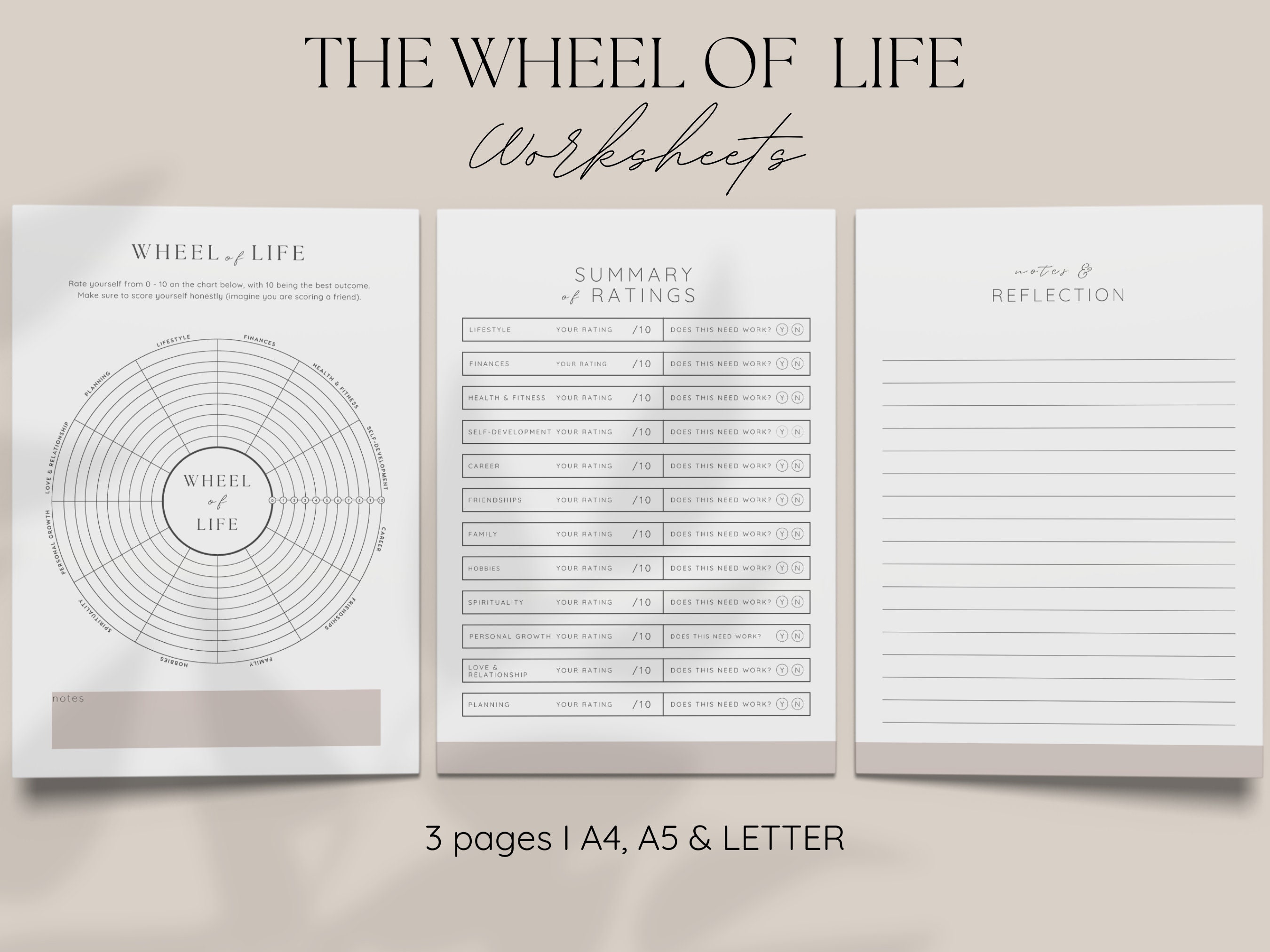Wheel of Life Worksheets Printable Wheel of Life Kit Editable Goals ...