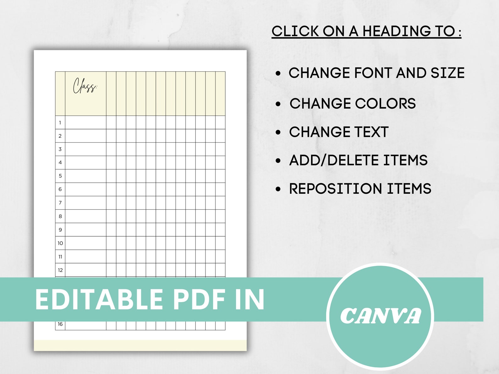 Printable Class Record Template, Gradebook Sheet, Teacher Gradebook Log ...