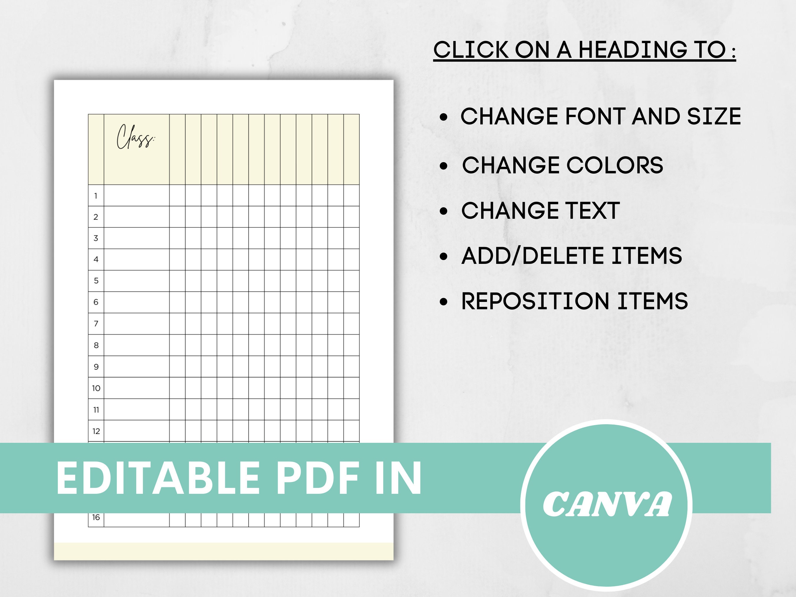 Printable Class Record Template, Gradebook Sheet, Teacher Gradebook Log ...