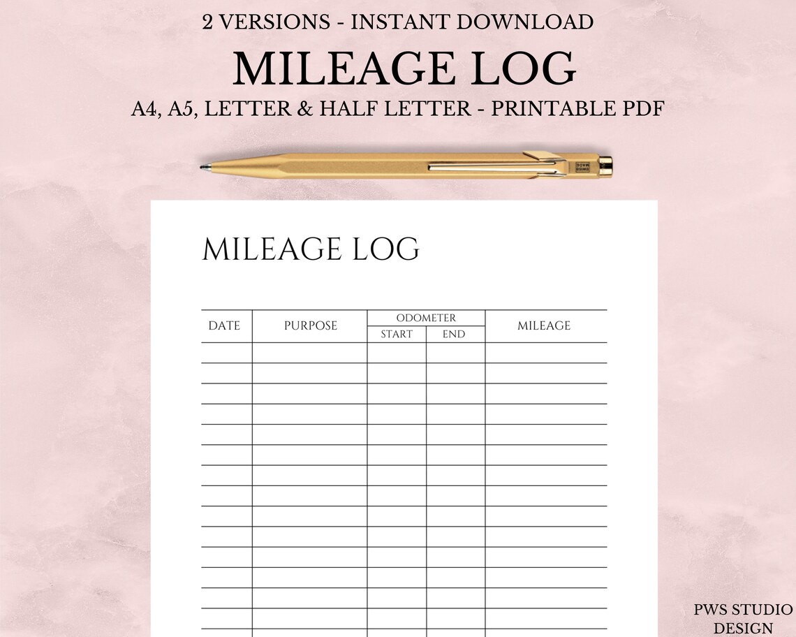 Mileage Log Planner Printable, Vehicle Miles Travelled Tracker, Car ...