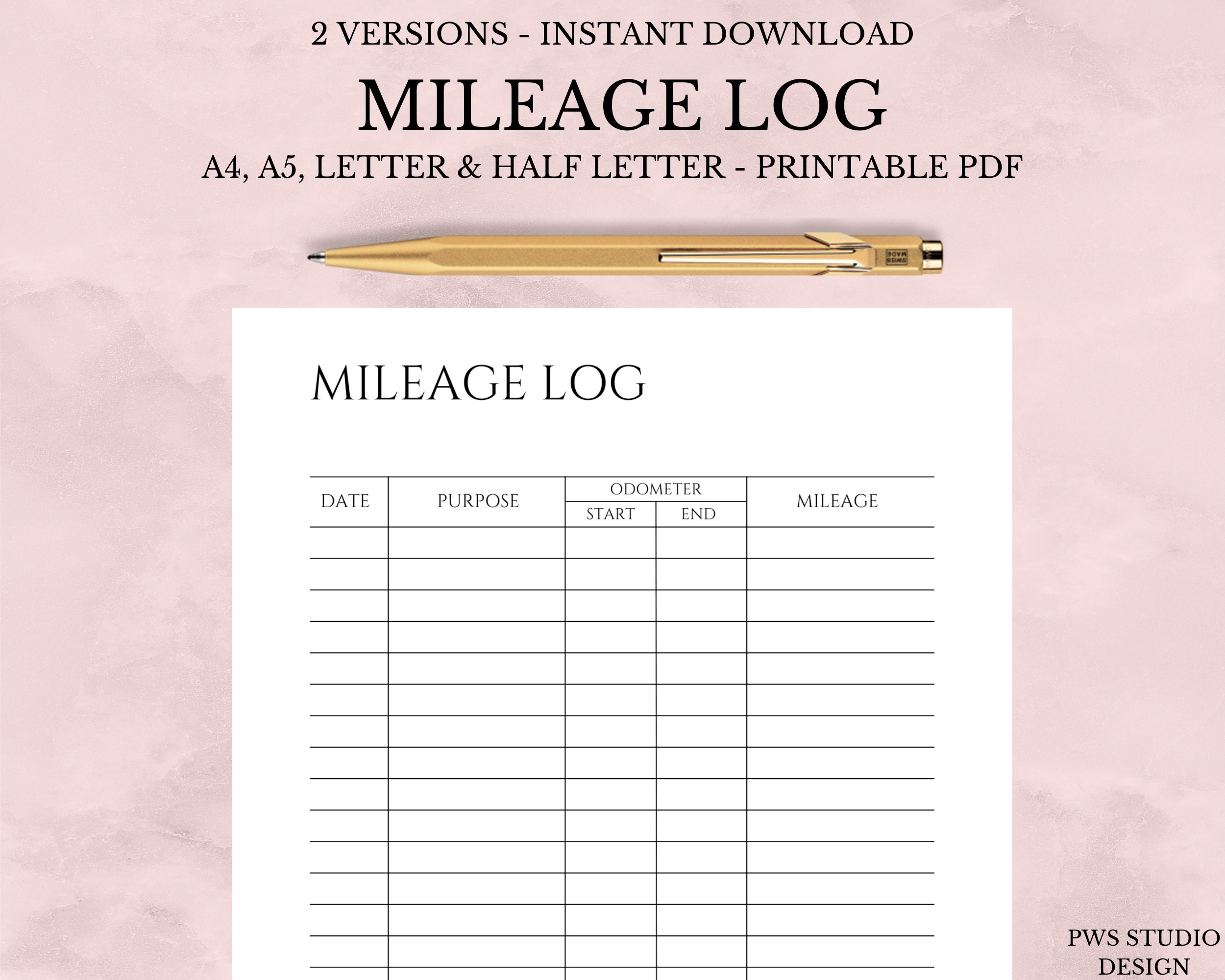 Mileage Log Planner Printable, Vehicle Miles Travelled Tracker, Car ...