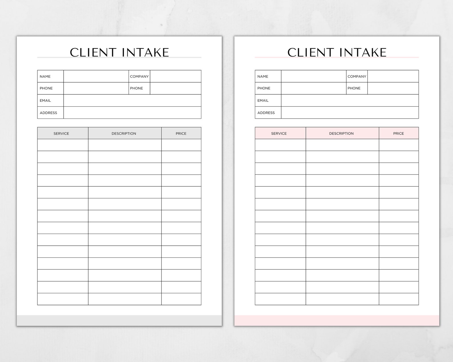 Printable Client Intake Form, Editable Client Service List, Client ...