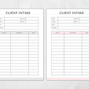 Printable Client Intake Form, Editable Client Service List, Client ...
