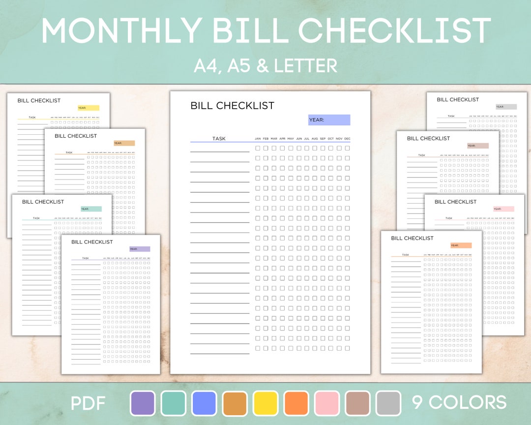 Editable Monthly Bill Payment Tracker, Printable Bill Payment Checklist ...