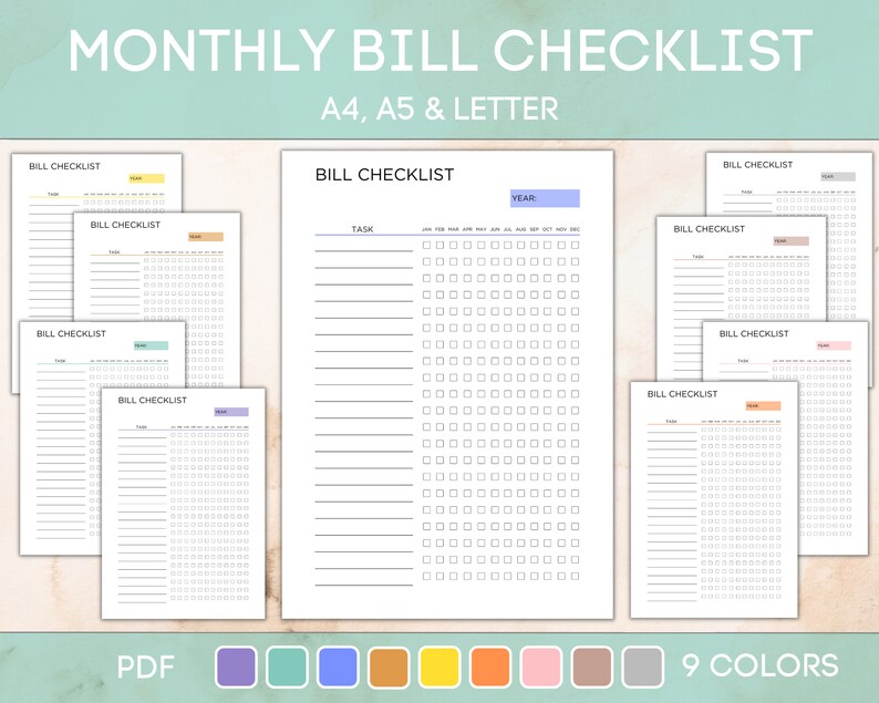 Editable Monthly Bill Payment Tracker, Printable Bill Payment Checklist ...