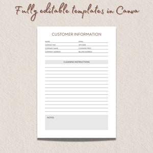 Printable and Editable Customer Information Sheet for Cleaning ...