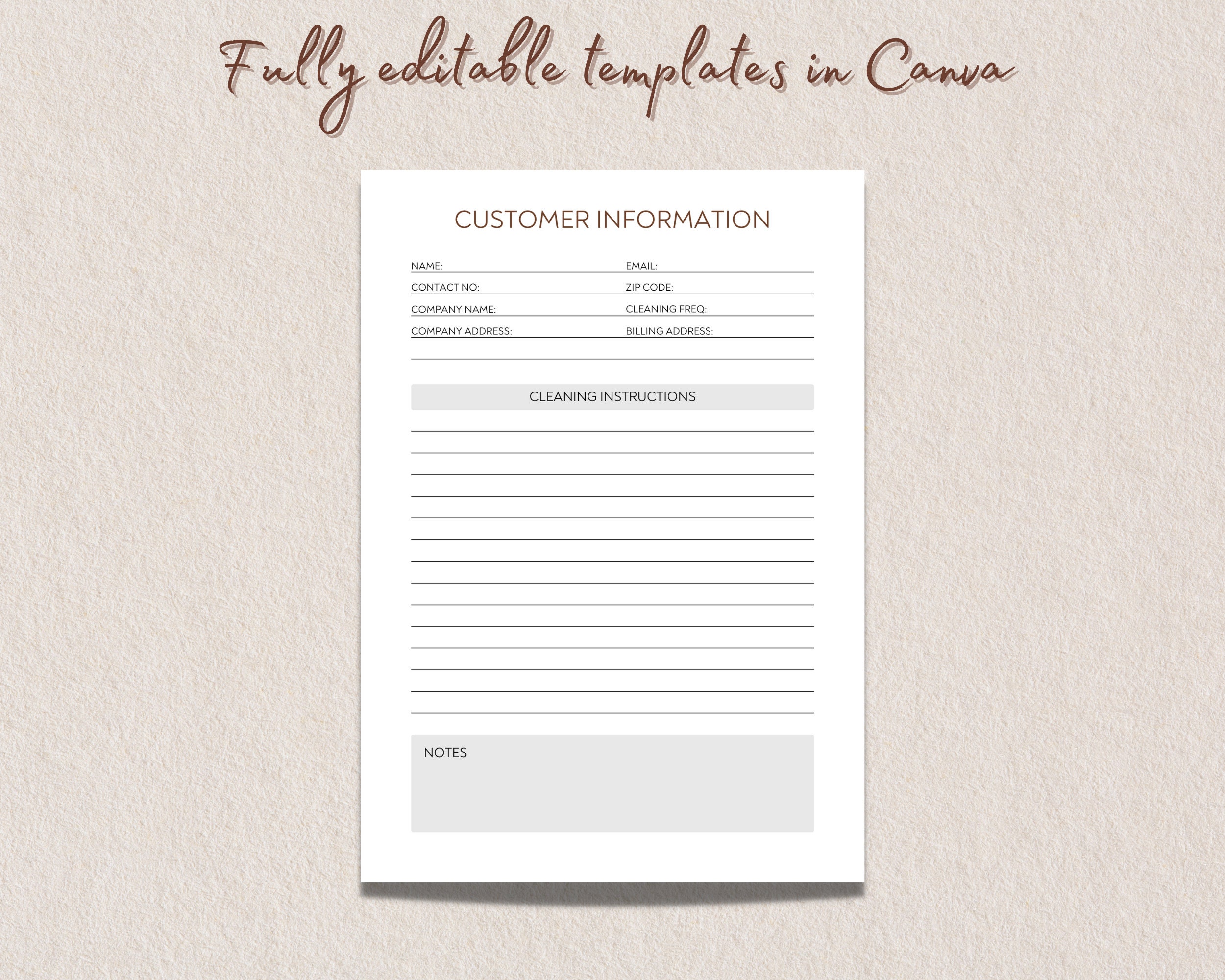 Printable and Editable Customer Information Sheet for Cleaning ...