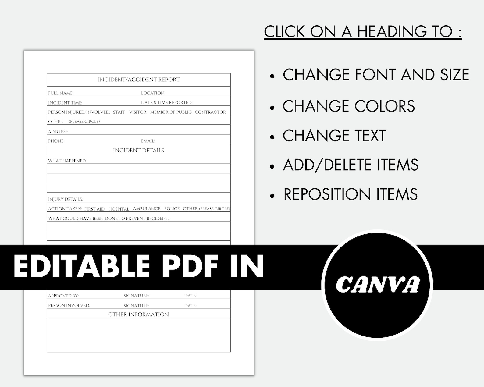 Employee Incident Report Form, Editable and Printable PDF, Employee ...