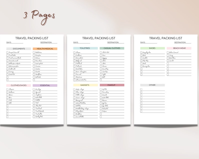 Editable Travel Packing List, Travel Checklist Printable, Travel ...