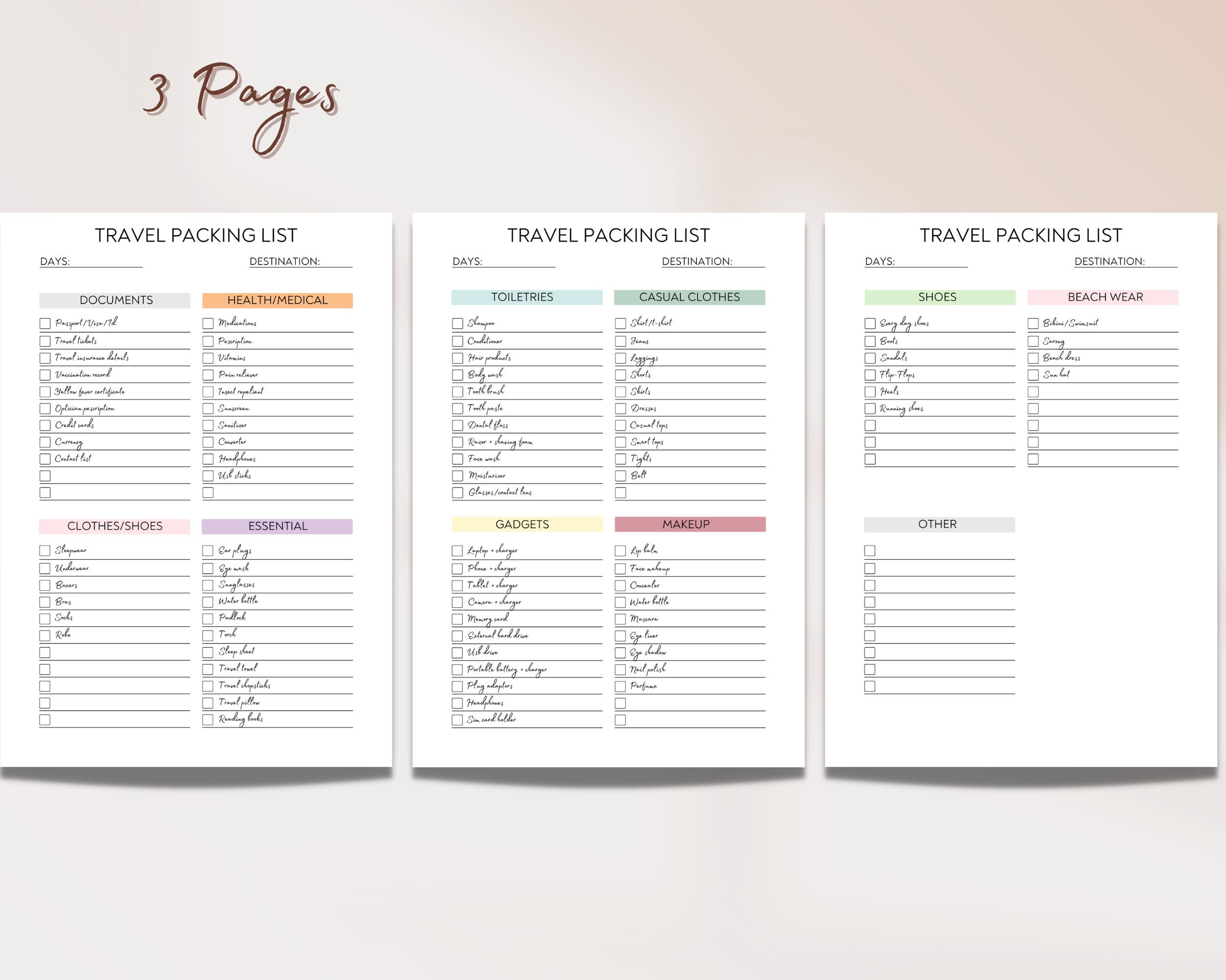 Editable Travel Packing List, Travel Checklist Printable, Travel ...