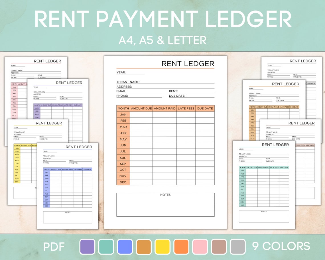 Printable Rent Payment Ledger, Printable Rent Payment Log, Rental ...
