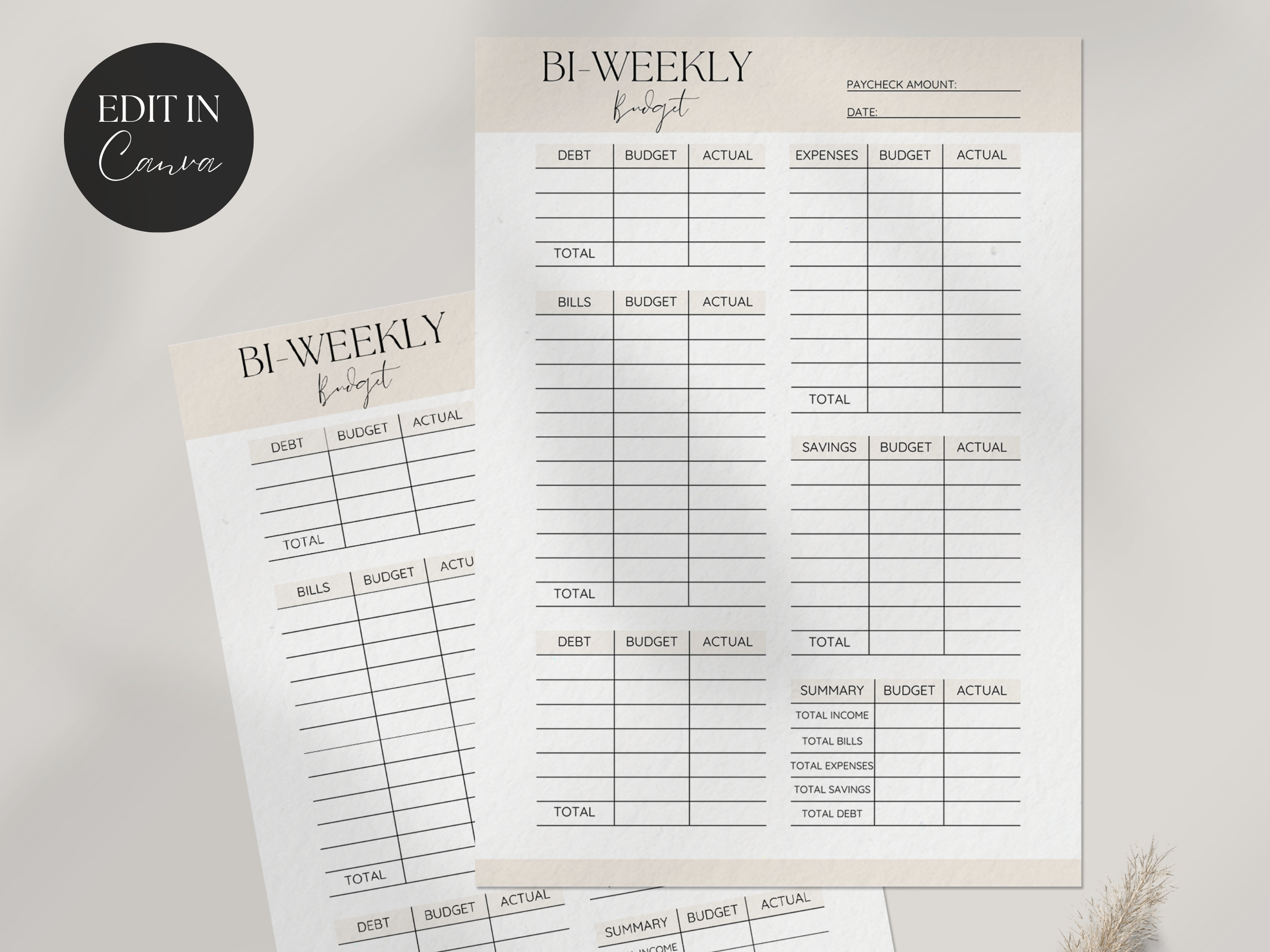 Bi Weekly Budget Worksheet Editable Budget Planner Weekly Savings ...