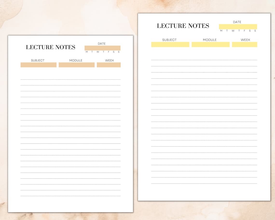 Editable and Printable Lecture Notes, Lecture Note Templates, Student ...