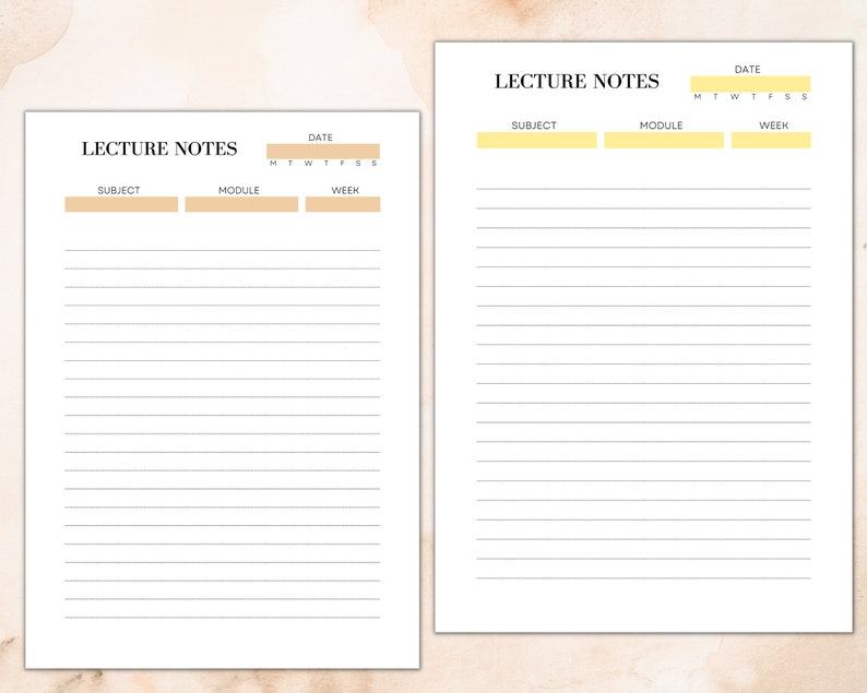 Editable and Printable Lecture Notes, Lecture Note Templates, Student ...