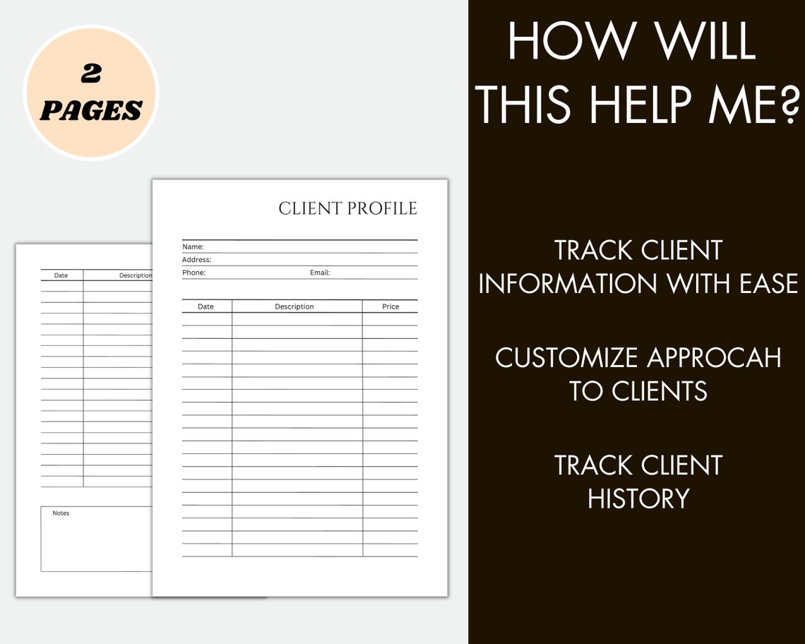 Client Profile Sheet Customer Information Card Business - Etsy