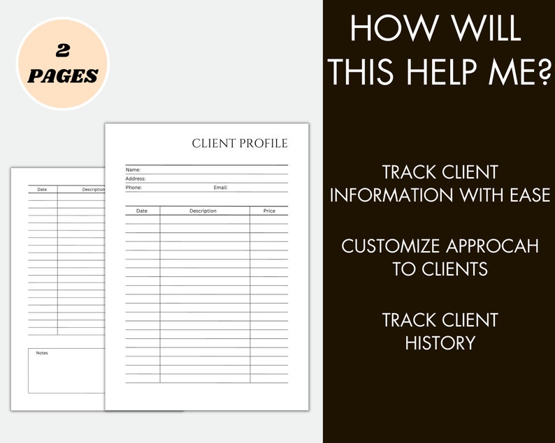Client Profile Sheet, Customer Information Card, Business Client ...