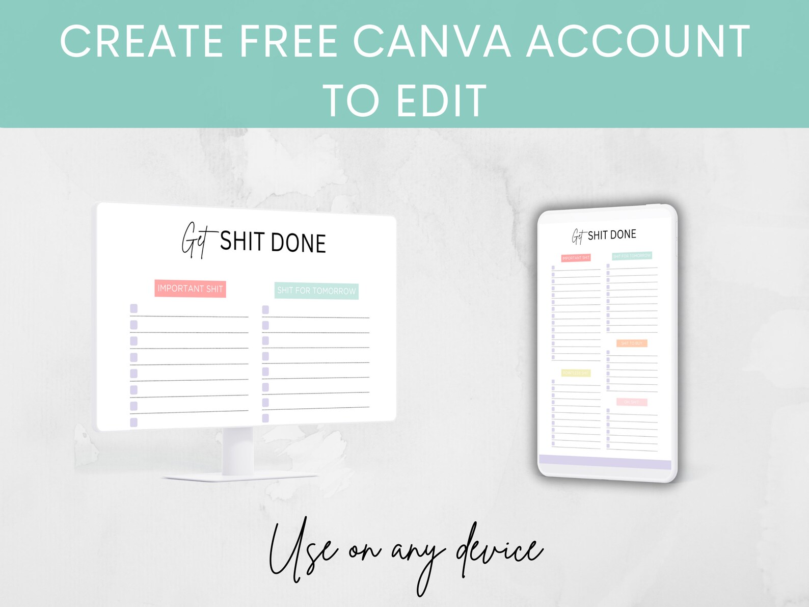 Sweary to Do List Editable and Printable, Shit to Do Template, Daily ...