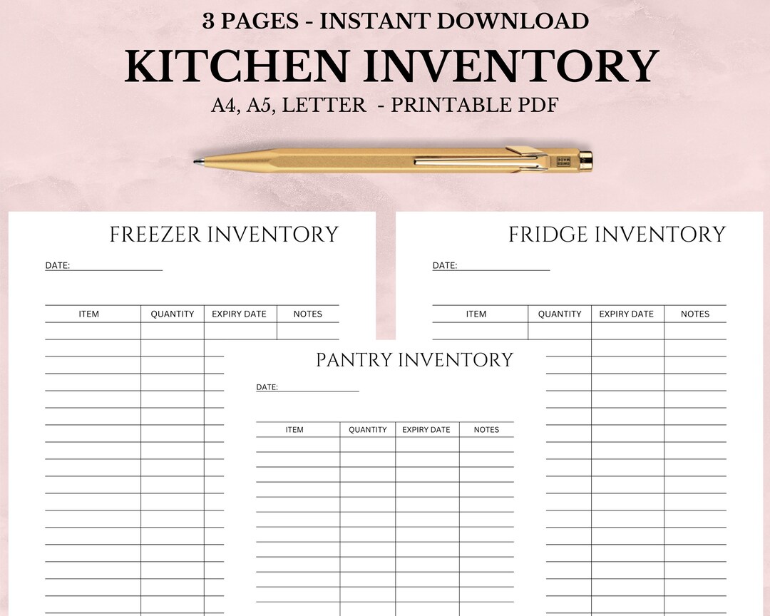 Kitchen Inventory Printable and Editable, Pantry, Fridge and Freezer ...