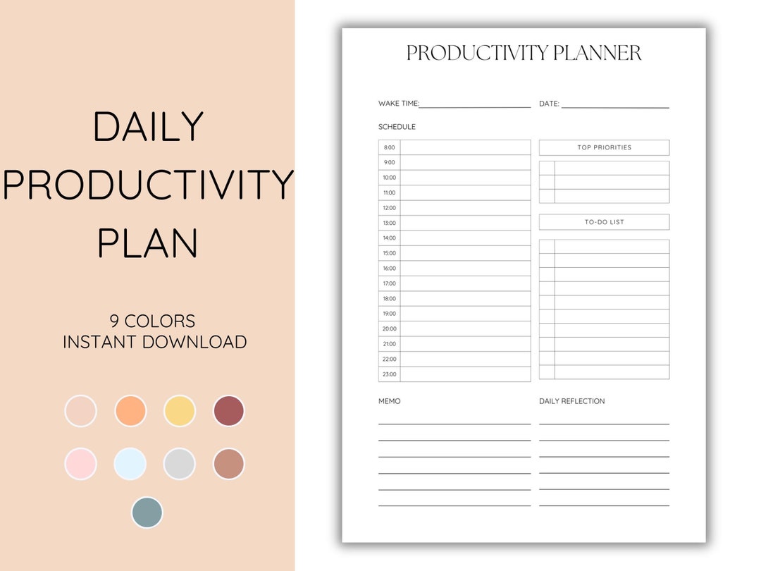 Daily Productivity Planner Printable and Editable, Daily Schedule ...