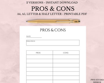 Pros and Cons Log - Etsy