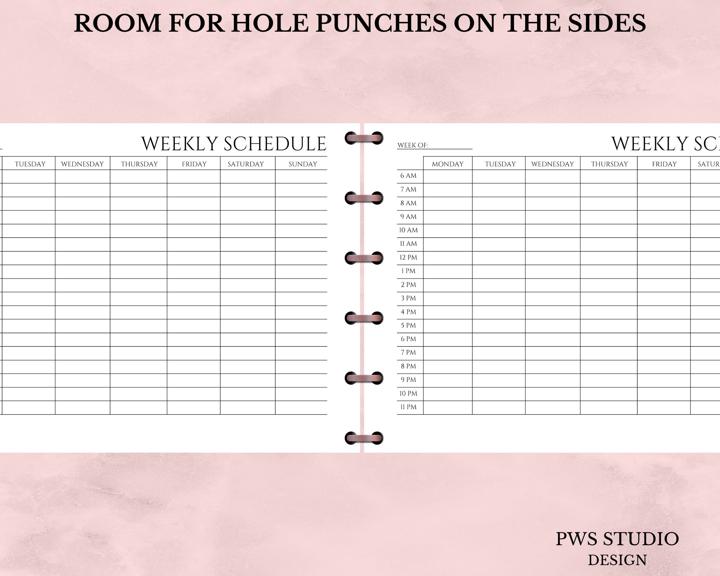 Hourly Weekly Schedule Landscape Printable, Weekly Planner, Printable ...