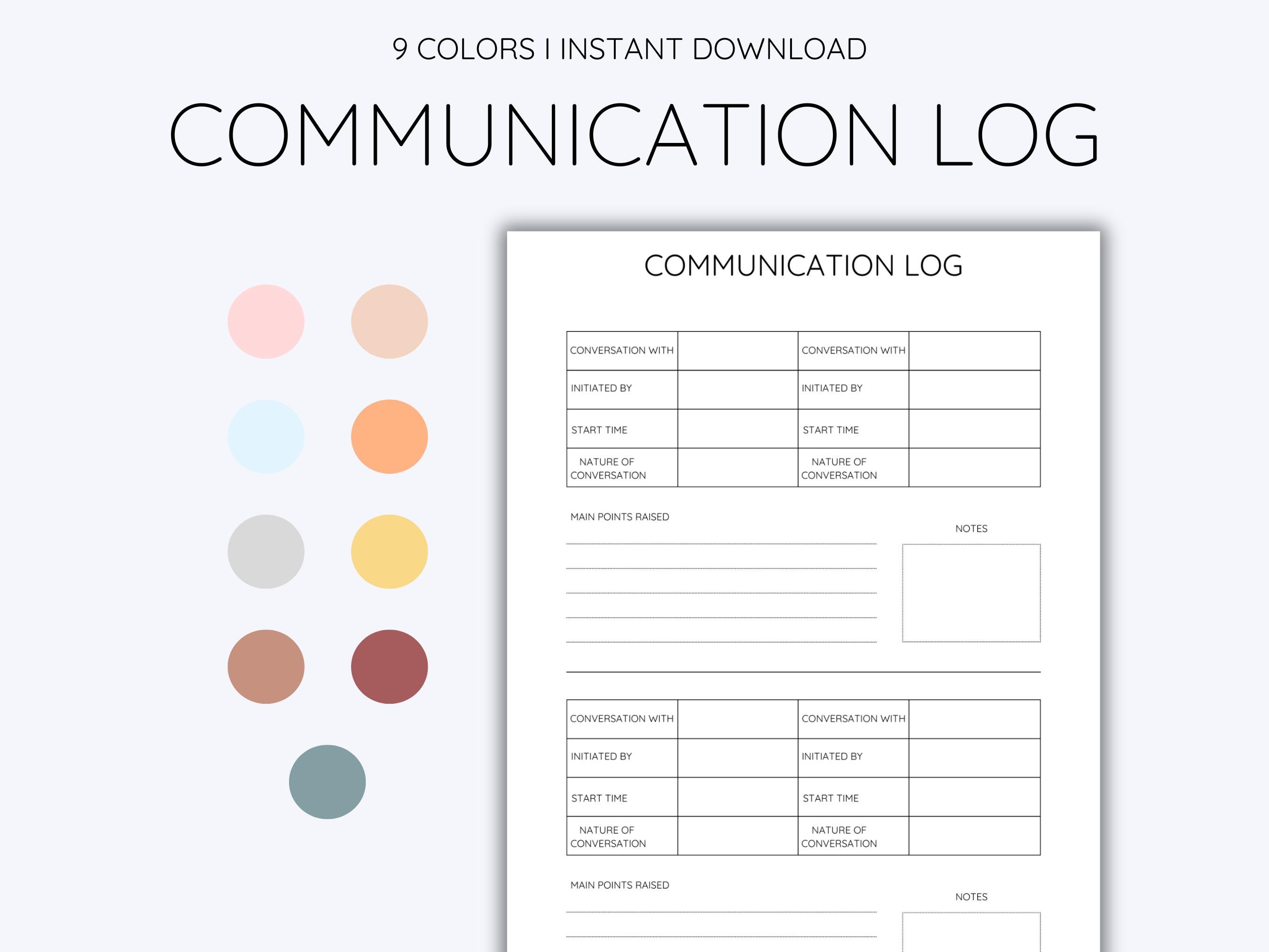 Printable Communication Log, Call Log Sheet, Parent Communication Template, Conversation Record ...