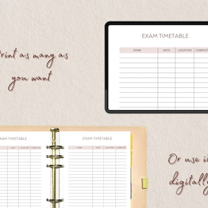 Exam Timetable Printable and Editable, Study Template, Student Log ...