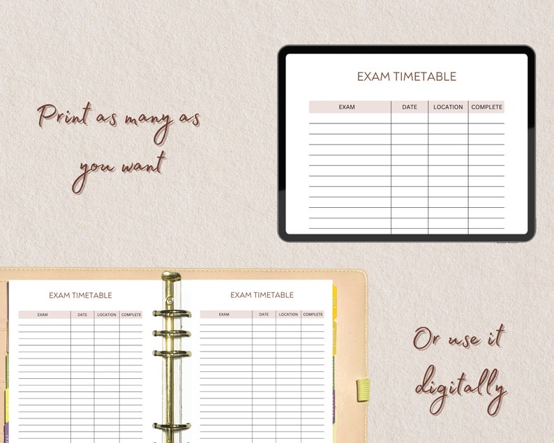 Exam Timetable Printable and Editable, Study Template, Student Log ...