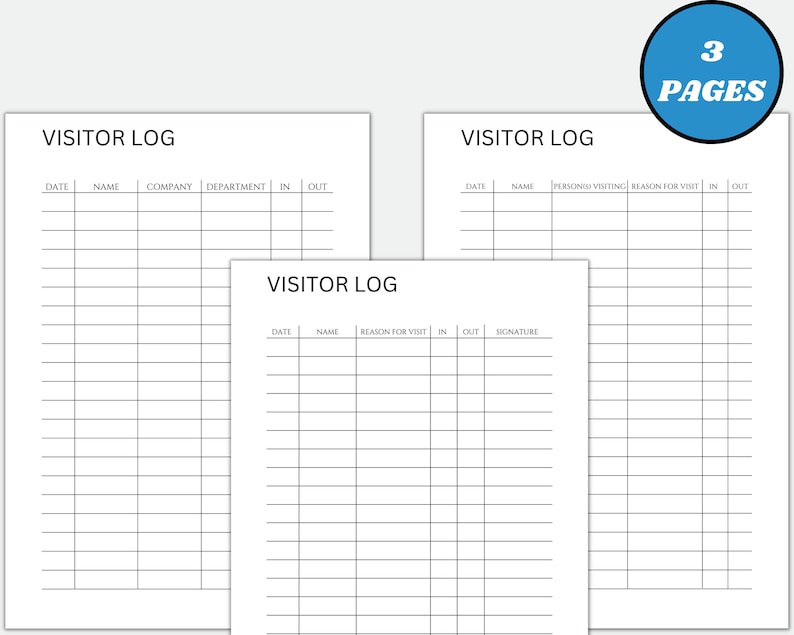 Printable Visitor Log Visitor Log Sheet Visitor Logbook - Etsy
