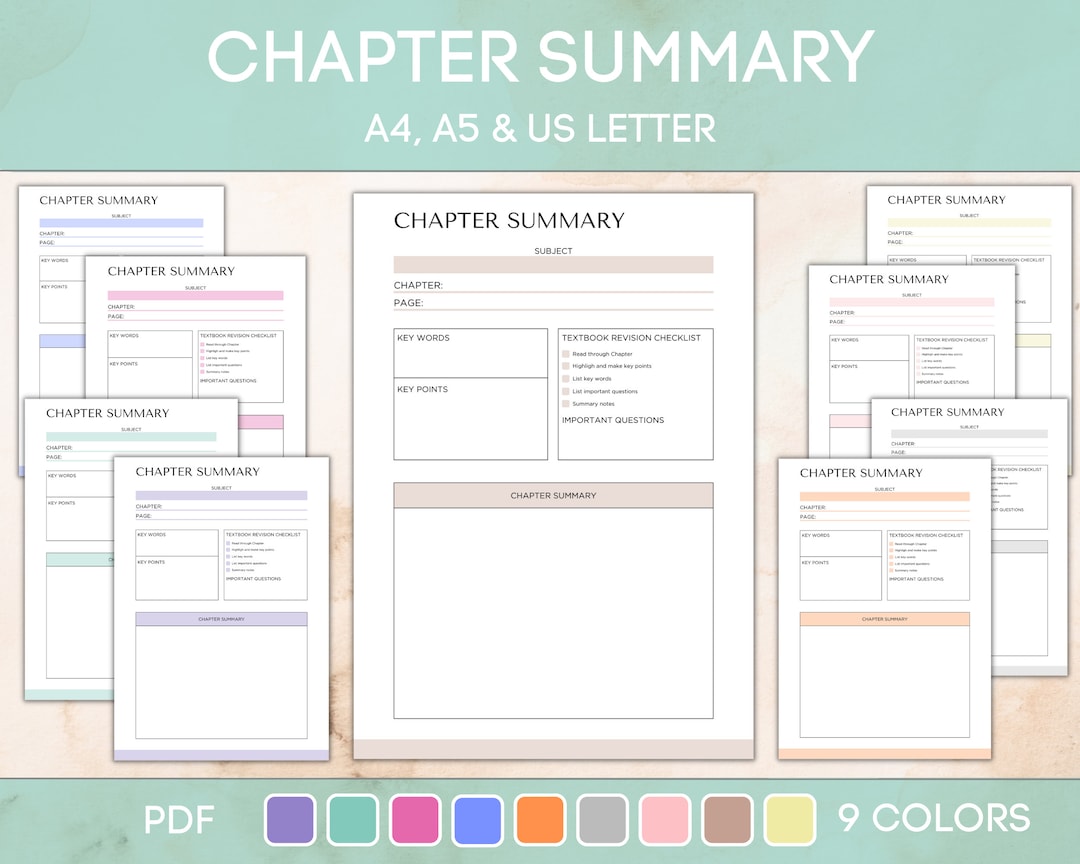 Chapter Summary Printable, Editable Revision Sheet, A4 Bullet Journal ...