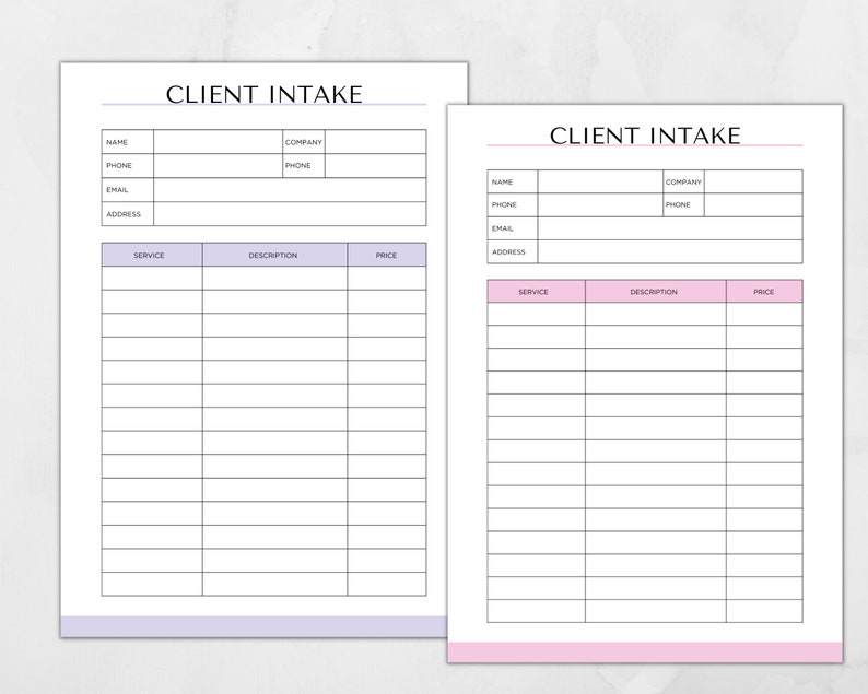 Printable Client Intake Form, Editable Client Service List, Client ...