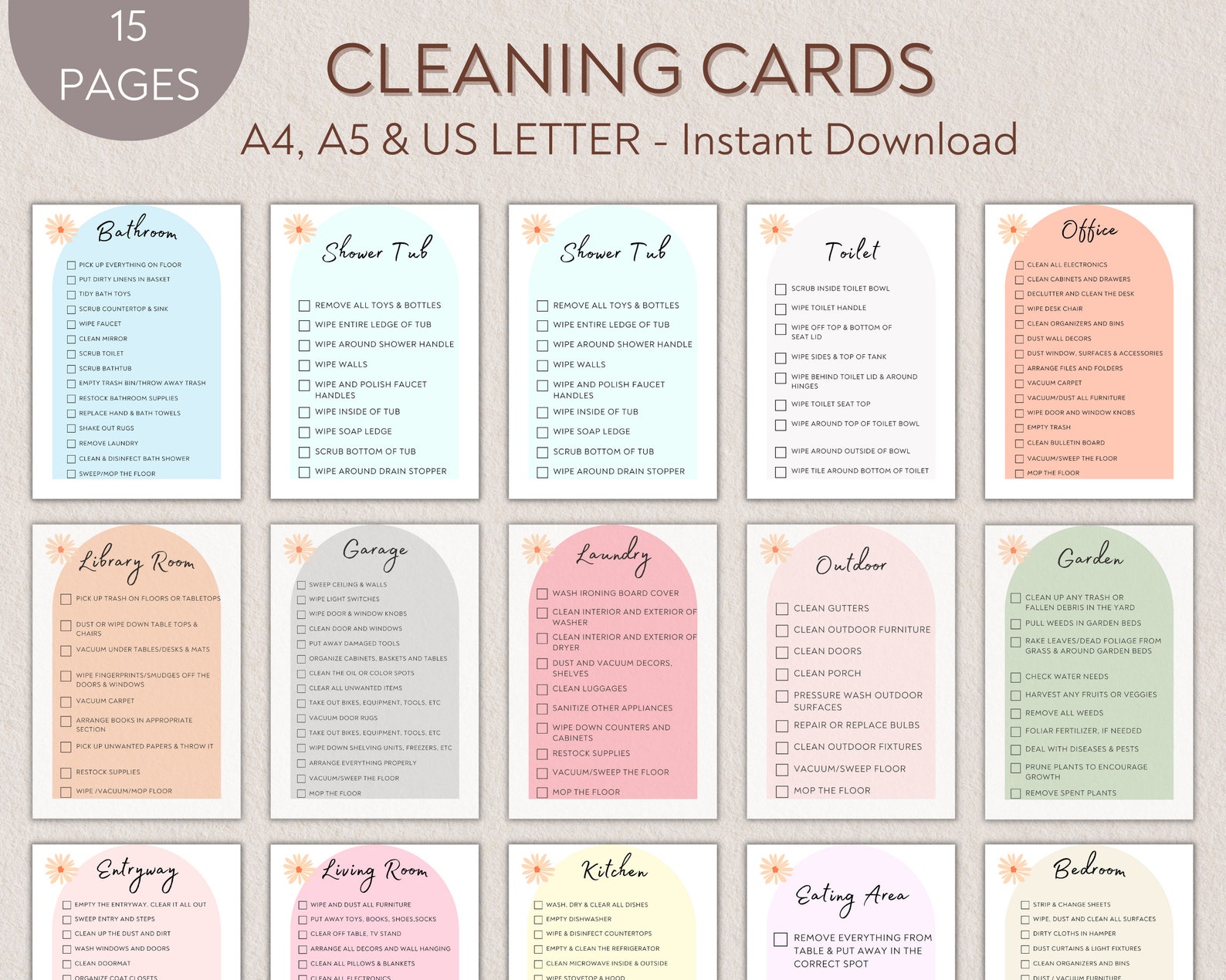 Editable and Printable Cleaning Card, Family Cleaning Cards, Room ...