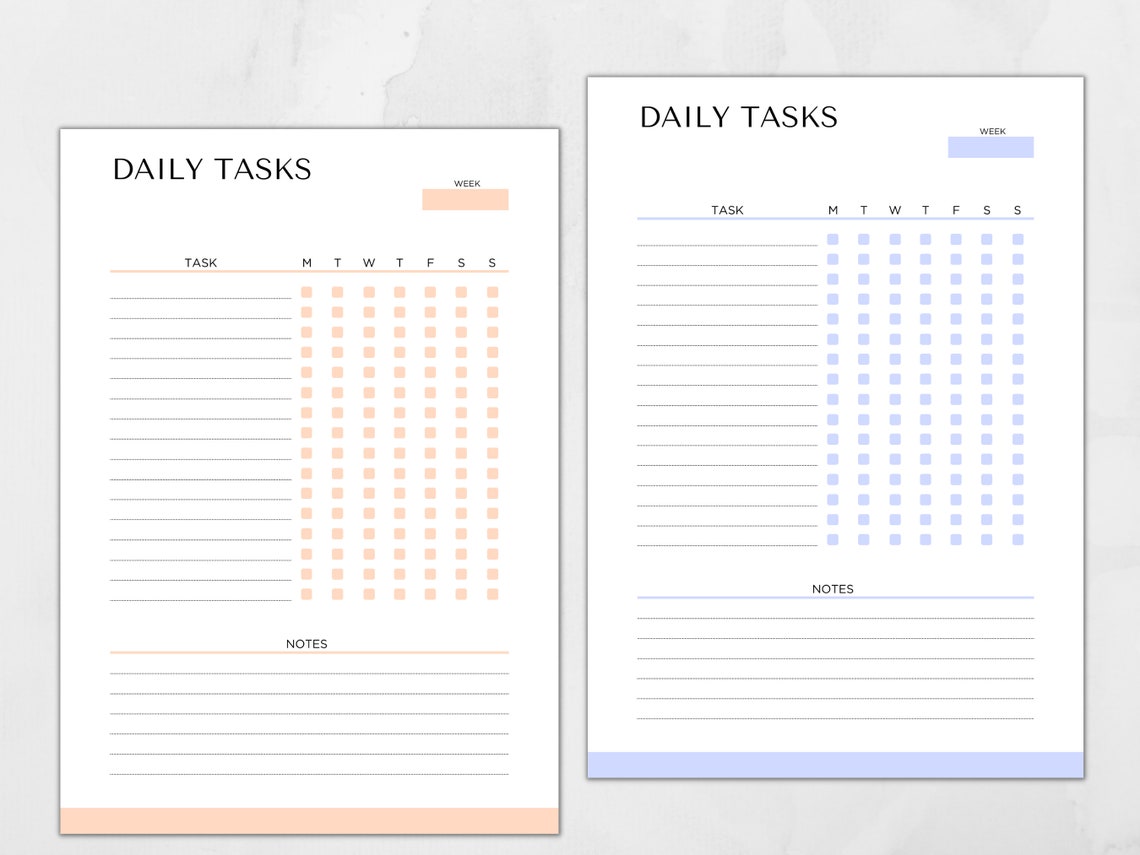 Printable Daily Tasks Template, Editable Daily Checklist, Daily Chore ...