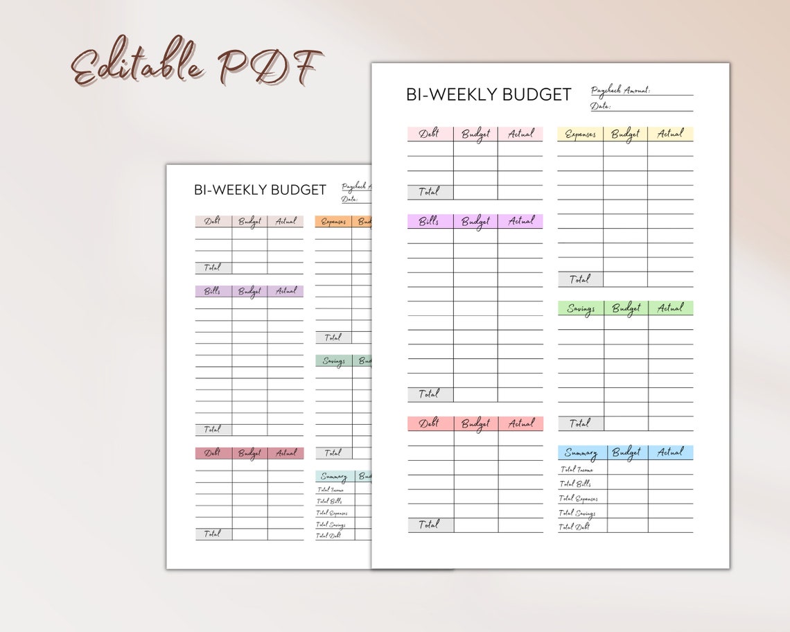 Biweekly Budget Planner, EDITABLE Bi-weekly Template, Printable ...