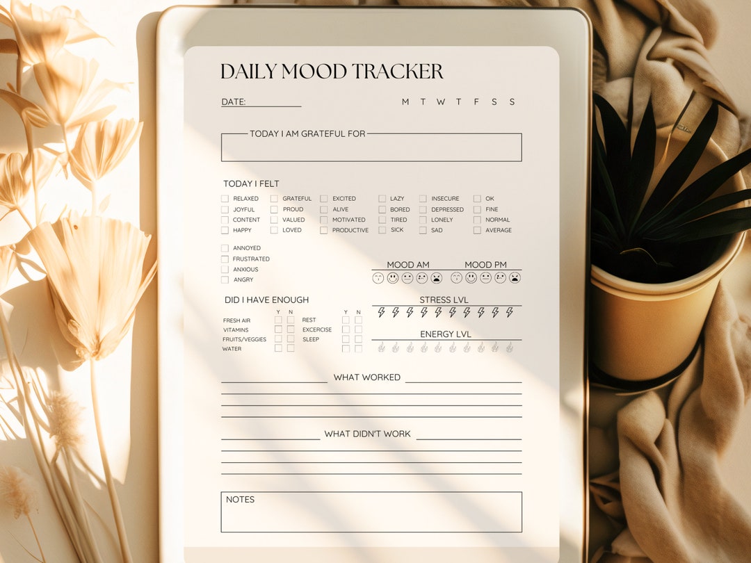 Daily Mood Tracker Mood Journal Mental Health Planner ADHD Daily Log ...