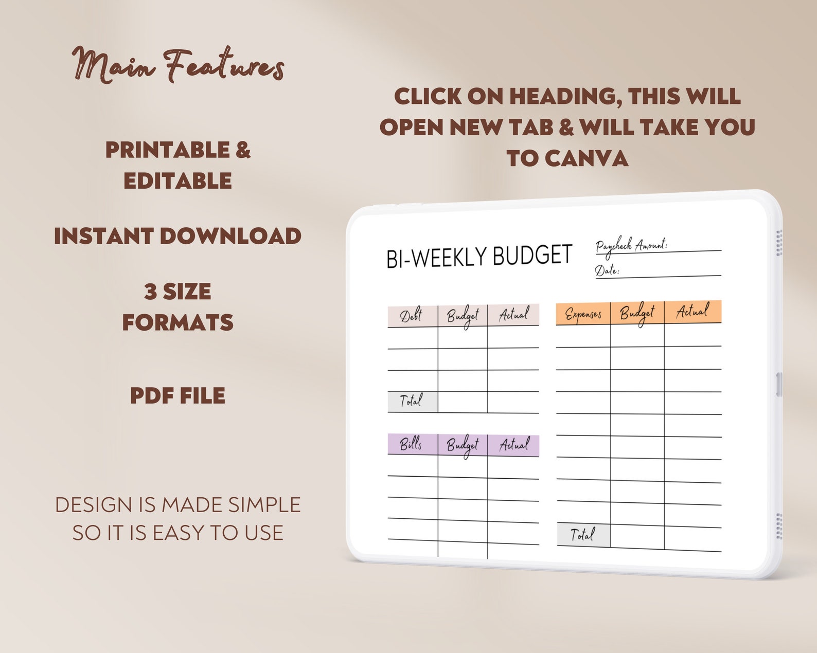 Biweekly Budget Planner, EDITABLE Bi-weekly Template, Printable ...