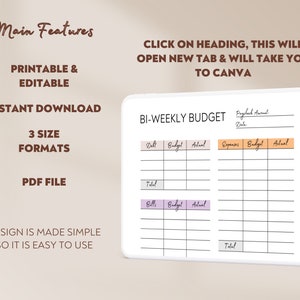 Biweekly Budget Planner, EDITABLE Bi-weekly Template, Printable ...