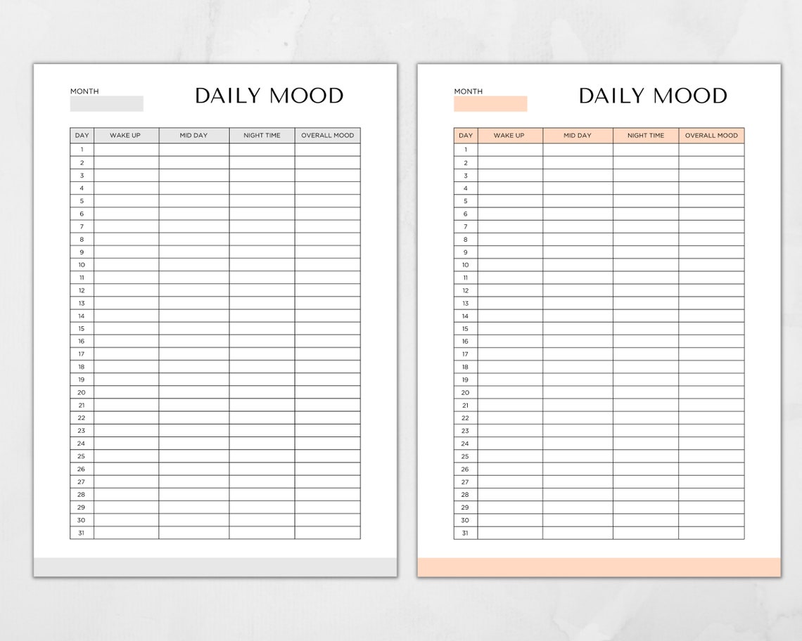 Monthly Mood Tracker Printable, Daily Mood Tracking, Editable ...