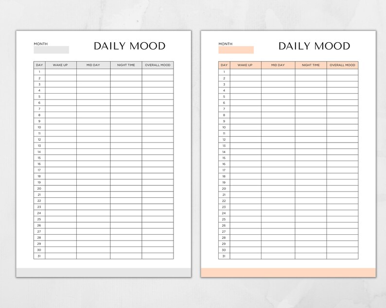 Monthly Mood Tracker Printable, Daily Mood Tracking, Editable ...