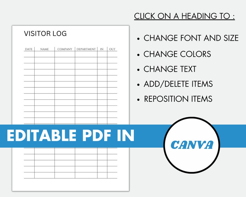 Printable Visitor Log Visitor Log Sheet Visitor Logbook - Etsy