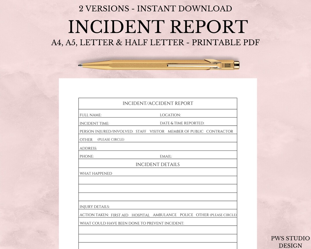 Printable & Editable Incident Report Form Work Accident - Etsy