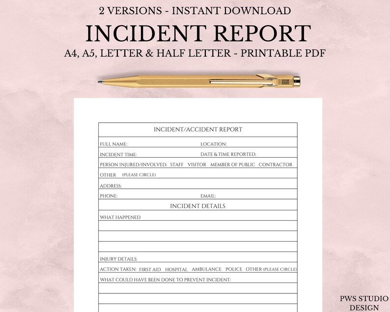 Printable & Editable Incident Report Form Work Accident - Etsy