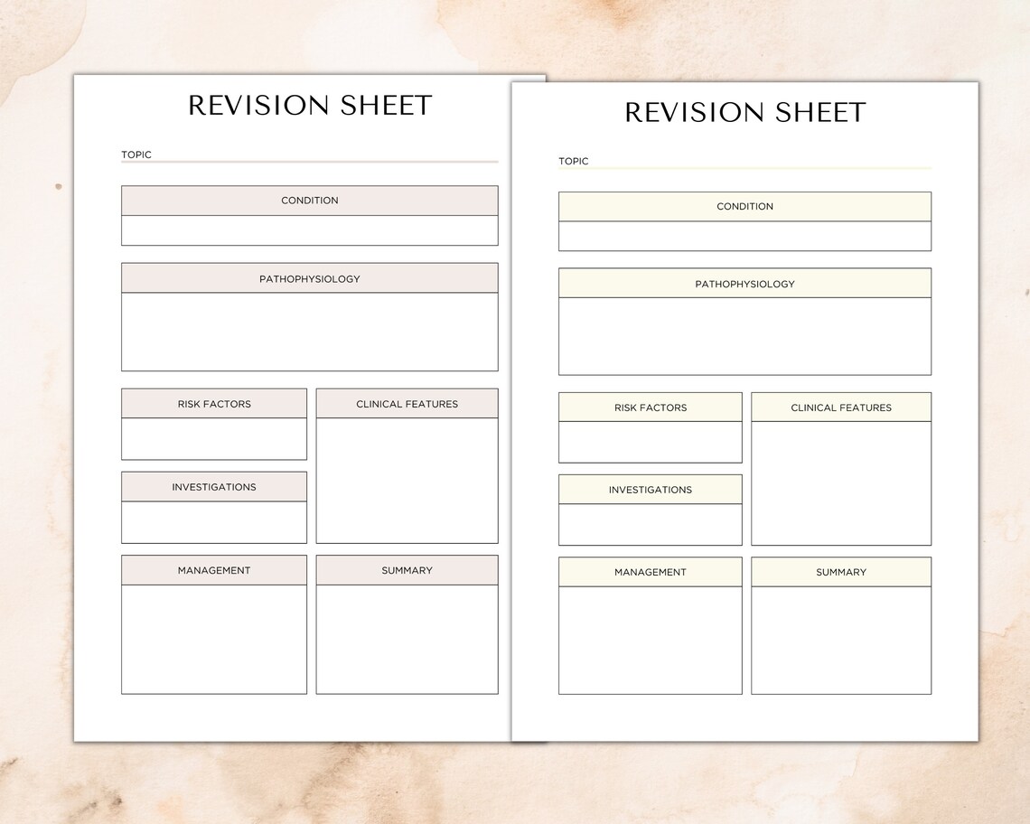Nursing Student Revision Sheet Printable, Editable Nurse Revision Log ...